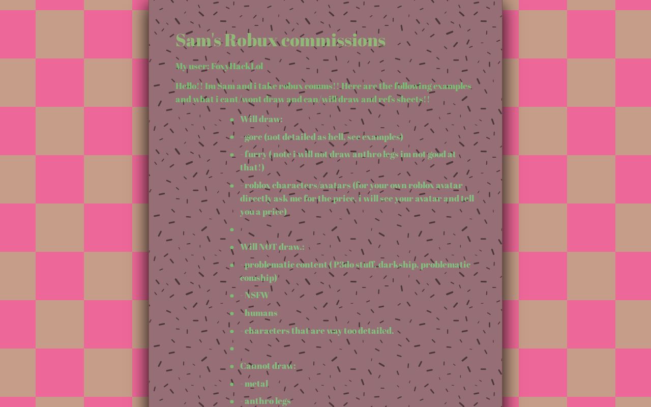 Sam's robux comms cardd